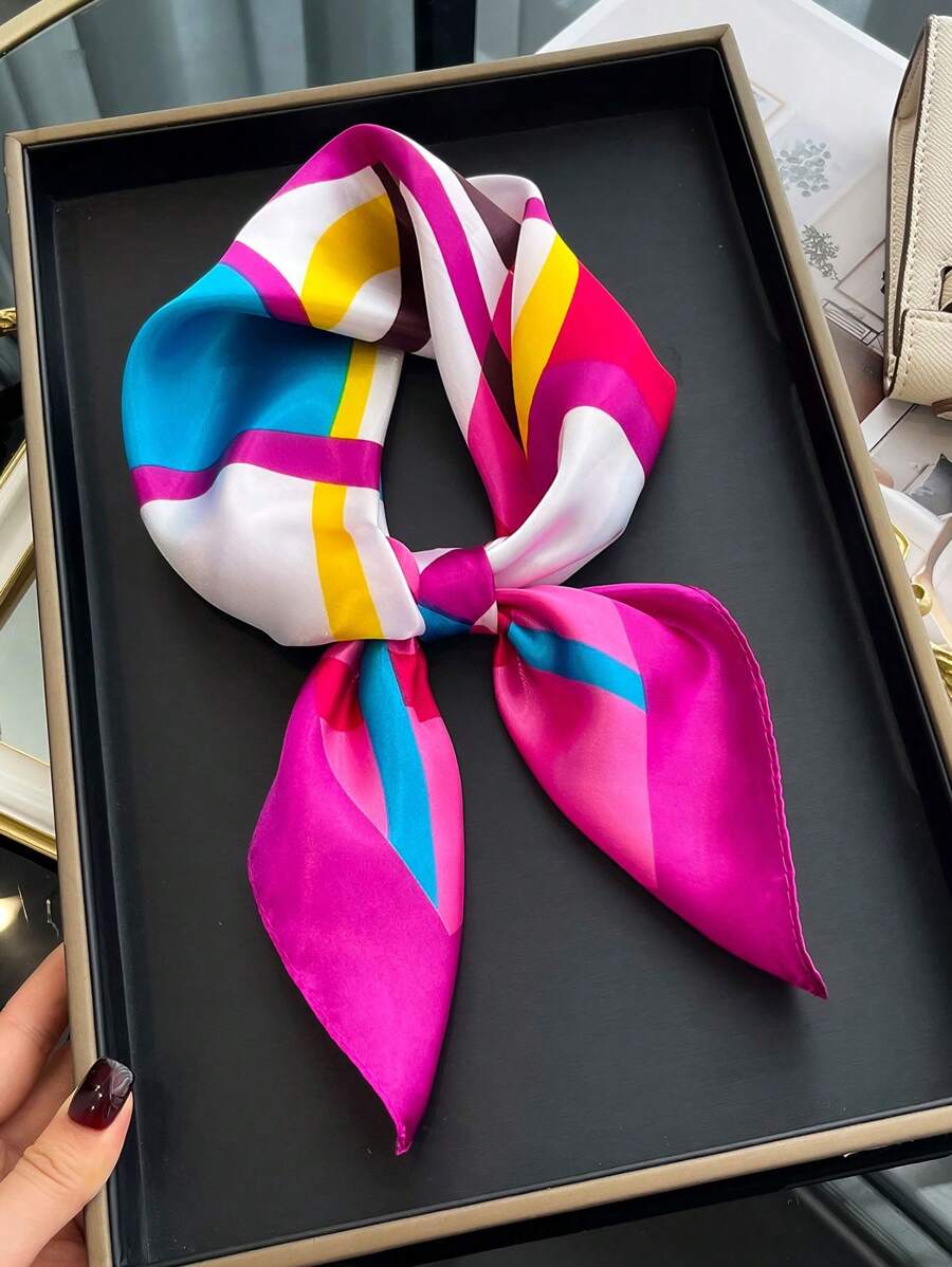 1 peça Cachecol Simples com Linhas Impressas e Sensação de Seda em 60 ...