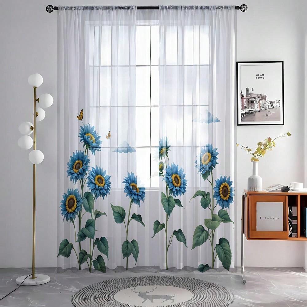 2pcs High Definition Digital Printed Sunflower Pattern Window Screens ...