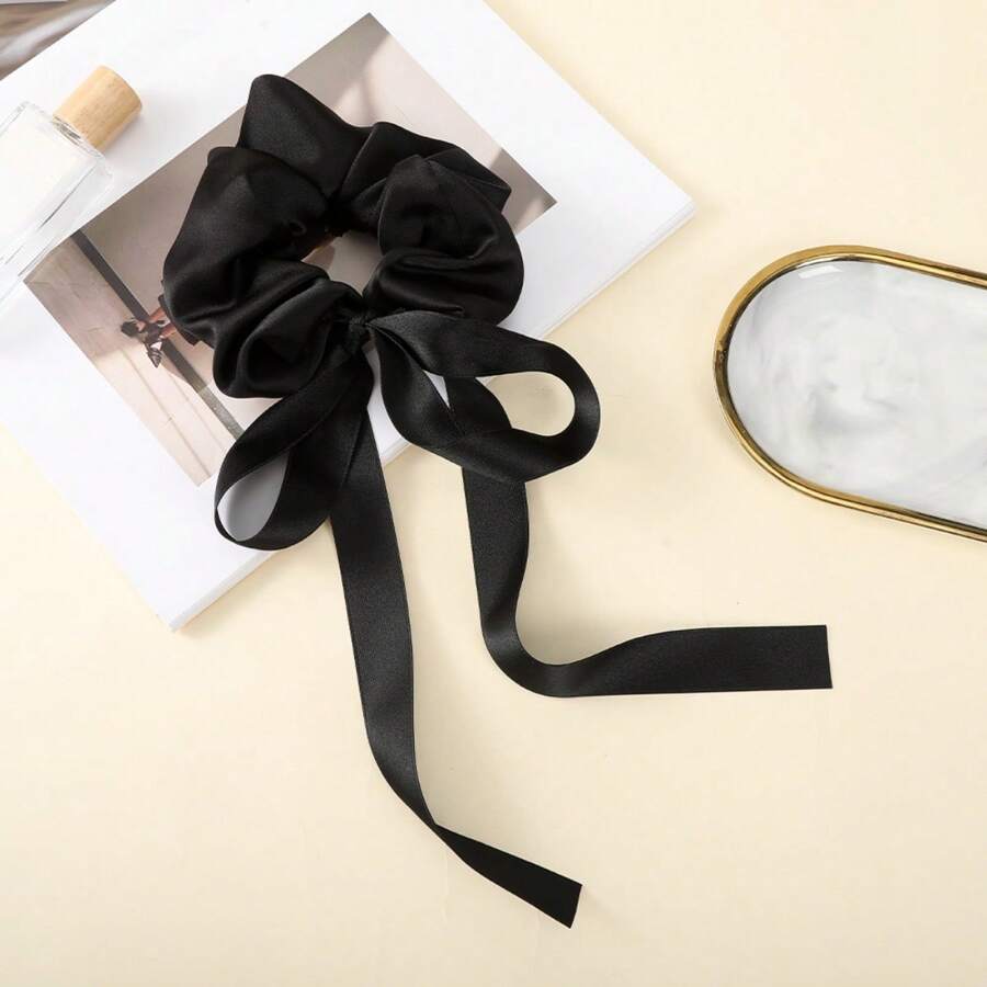 2pcs Elegant Solid Colored Bow Hair Loop Elastic Ribbon Hair Ties ...