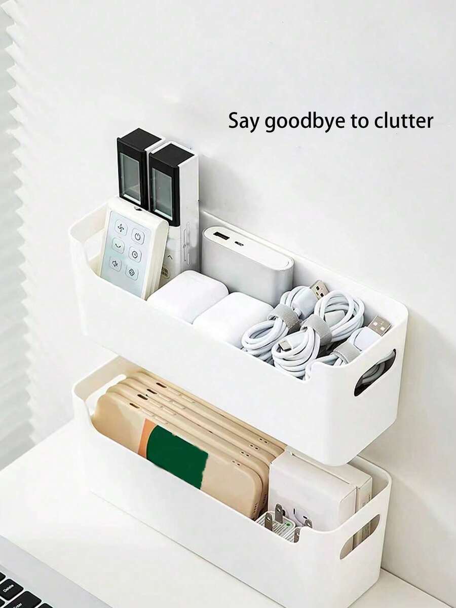 1pc Wall-Mounted Data Cable Organizer Box Desktop Wall Hanging Mobile ...