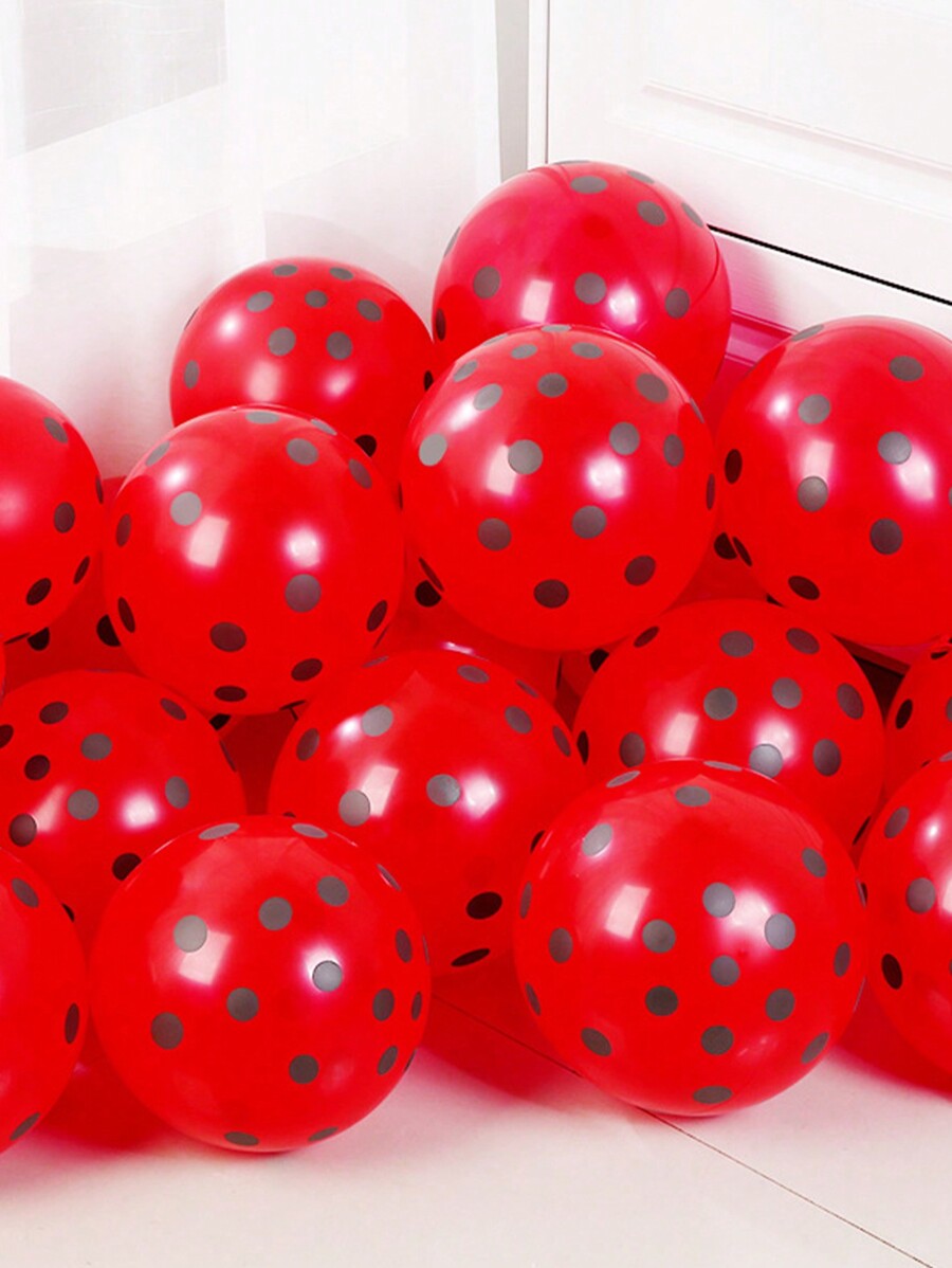 100pcs 12 Inch Round Dots Latex Balloons Red Balloons Black Polka Dot ...