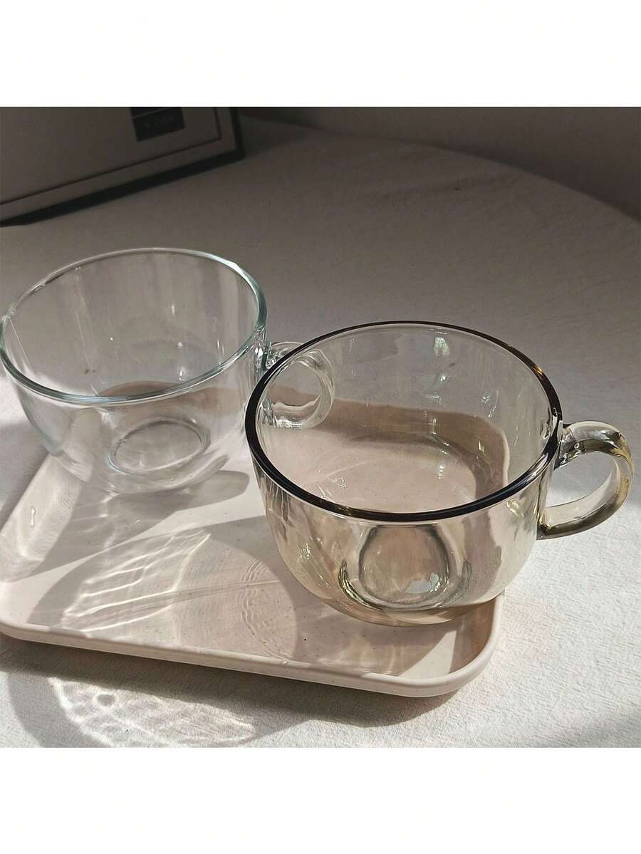 1pc 470ml Brown Glass Mug With Flower Spoon - Large Capacity Breakfast ...