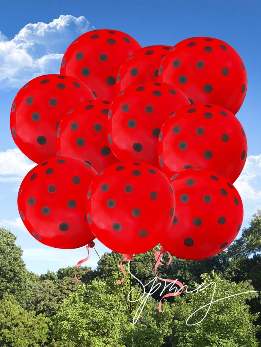 100pcs 12 Inch Round Dots Latex Balloons Red Balloons Black Polka Dot ...