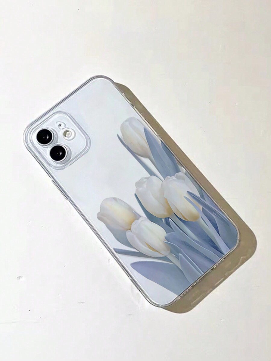 1pc Tulip Flower Pattern Clear Full Protection Phone Case, Simple And ...