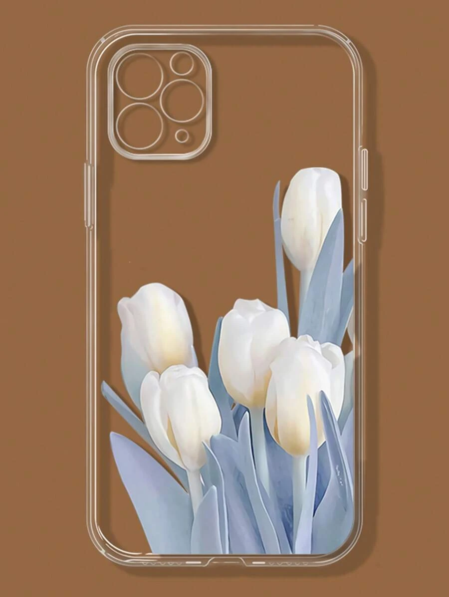 1pc Tulip Flower Pattern Clear Full Protection Phone Case, Simple And ...