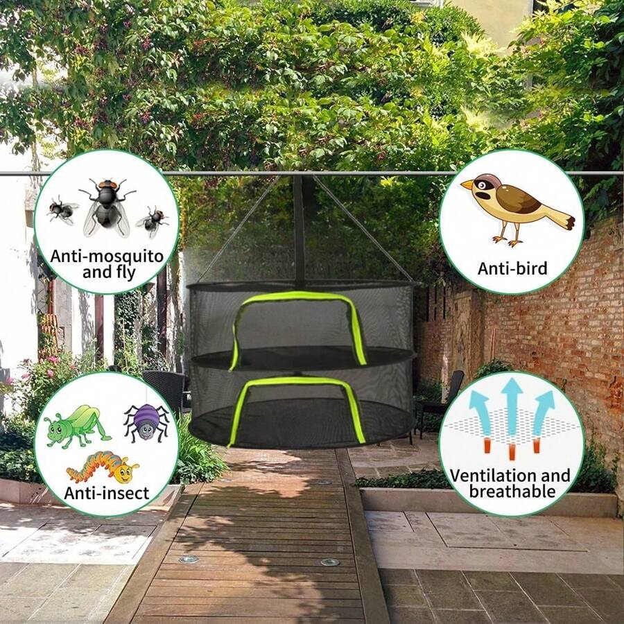 1pc 2-Layer Drying Rack With Green Mesh And Zipper For Hydroponics ...