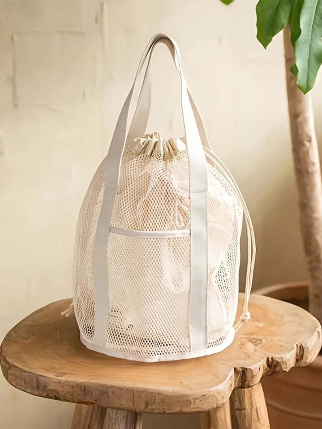 Lightweight Mesh Shower Bag With Secure Drawstring Mesh Beach-Pool Tote ...