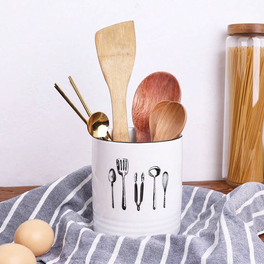 1pc Ceramic Kitchen Countertop Utensil Holder, Cooking Tool Storage ...