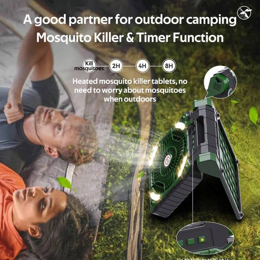 Solar Powered Outdoor Fan With Timer Function, Support Reverse Charging ...