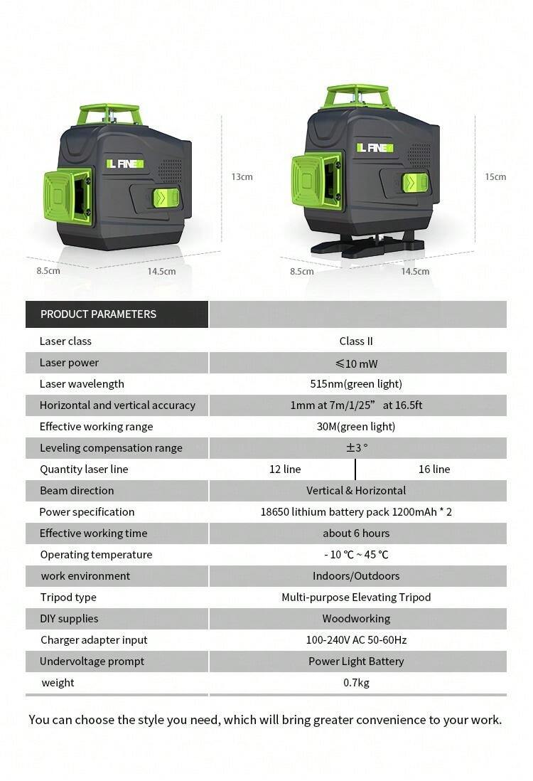 A Set Of LFINE 16-Line Laser Level With High-Intensity Green Beam ...