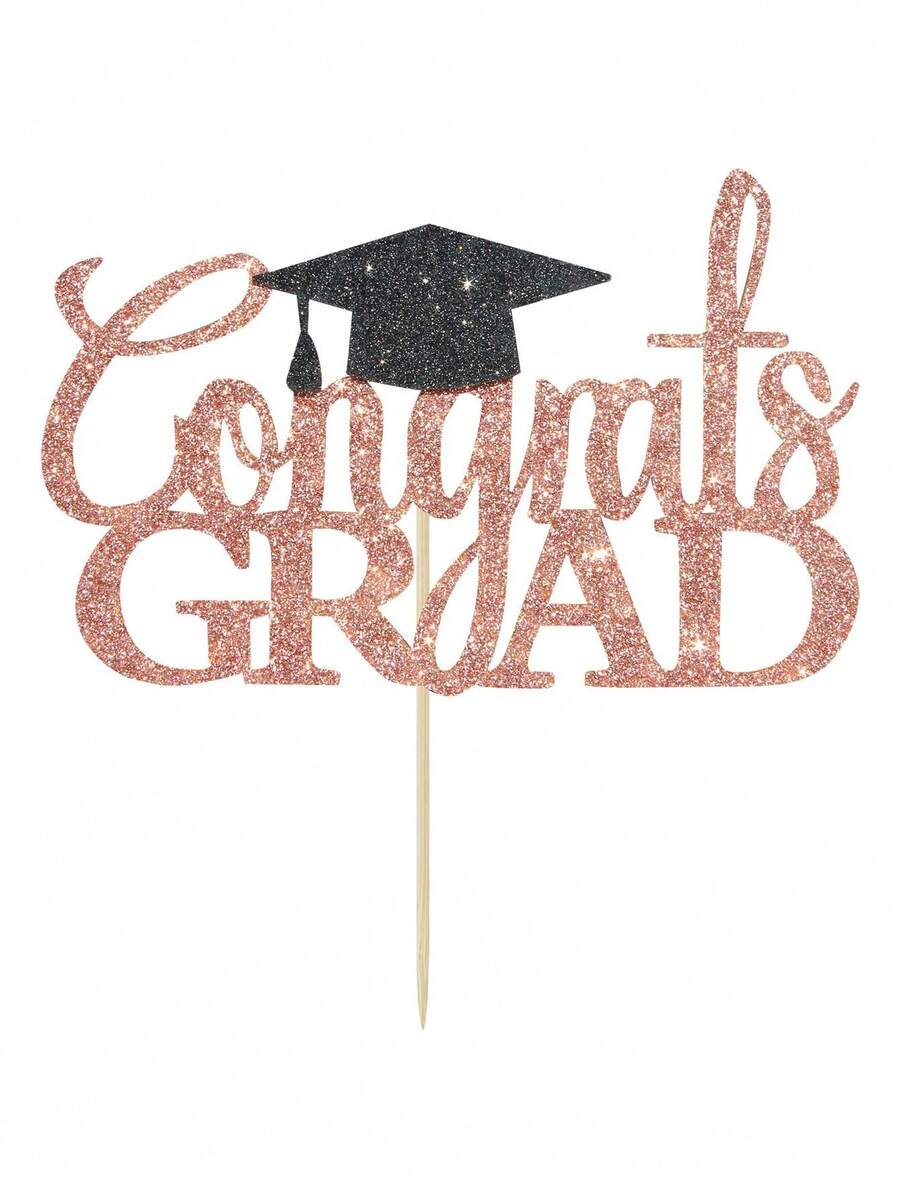 1pc Happy Graduation Cake Topper Pink Cake Decoration Graduation Party ...