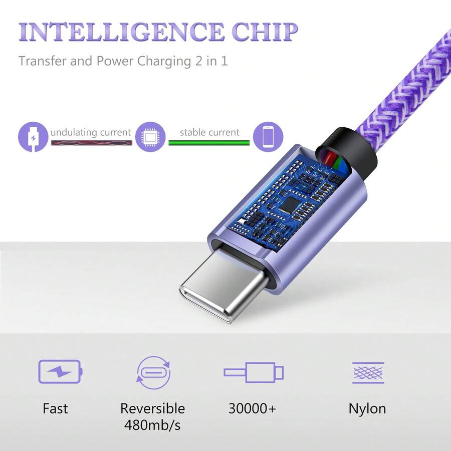 2pcs/6ft Cord, 3A USB Type C Fast Charging Cable Compatible With Samsung Galaxy A15 A14 5G A13 ...