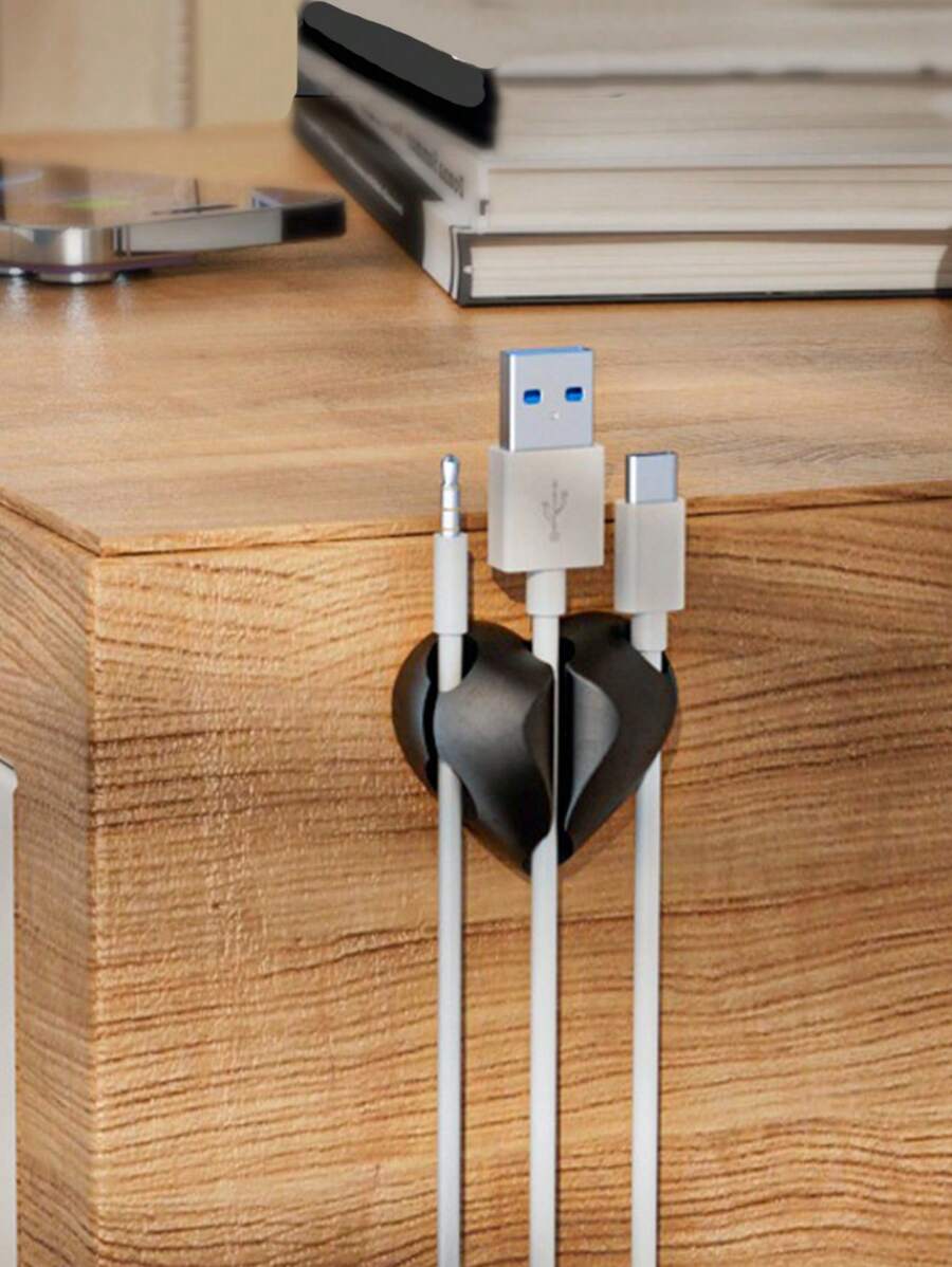 3pcs Black TPR Heart Shaped Cable Clips, Wire Organizers, Desktop Cord ...