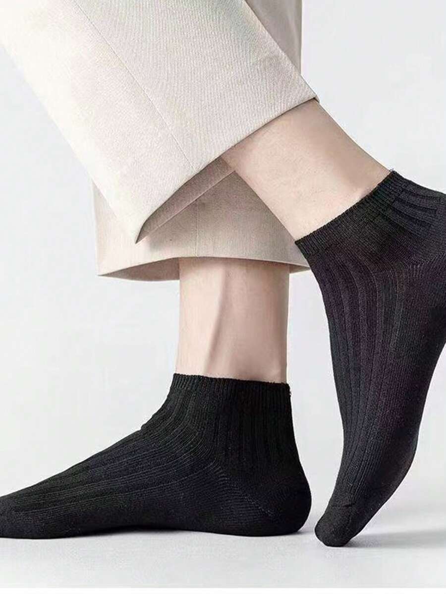 5 Pairs Business Style Breathable Solid Color Men Short Socks For ...