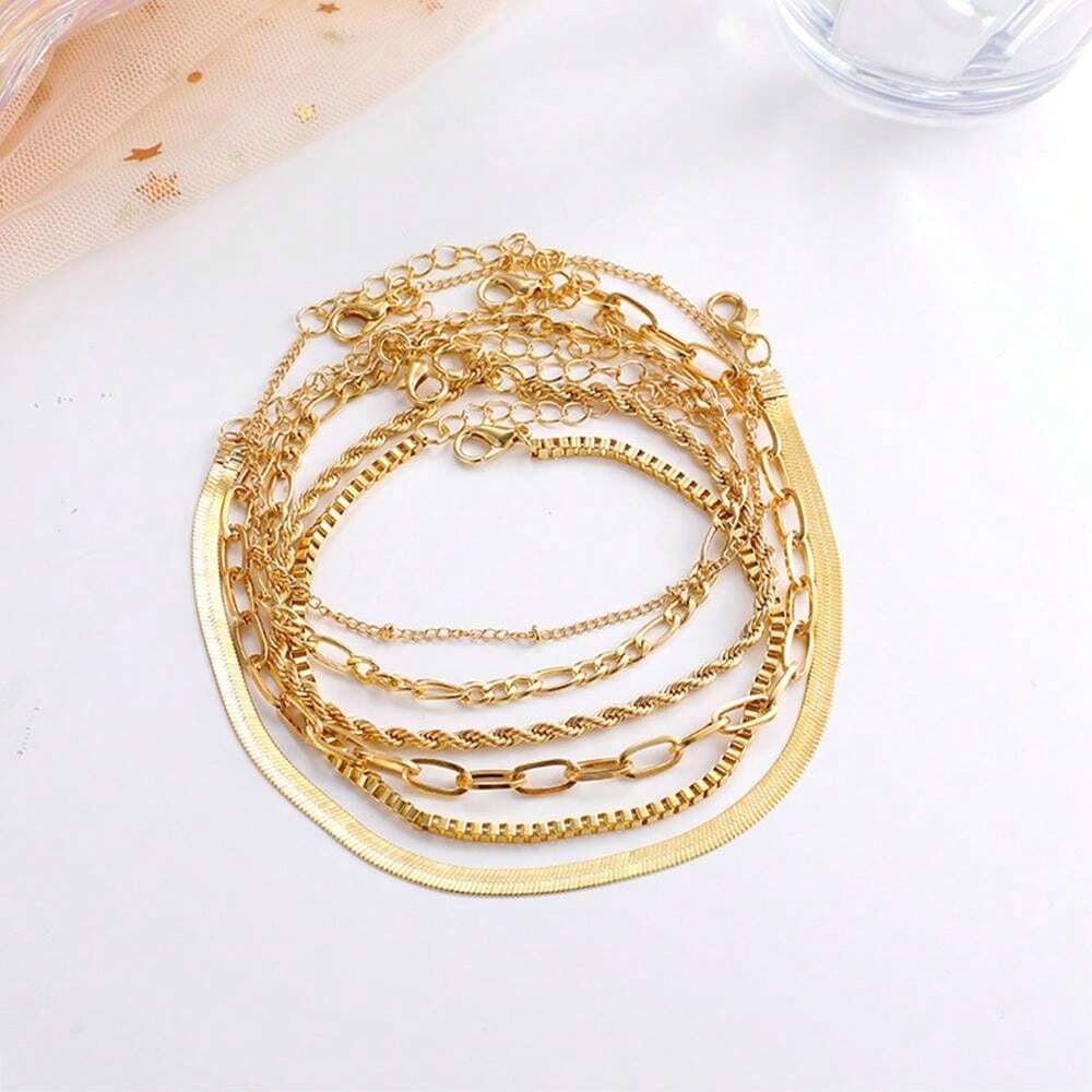 6pcs/Set Vintage Simple Creative Gold Chain Anklet Set For Women ...