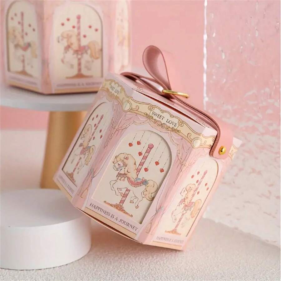 1pc, Carousel Candy Box Pink Blue Cake Box Biscuit Snack Gift Packaging ...