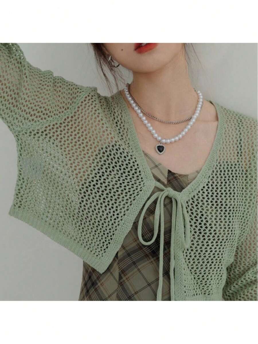 Women's Knitted Cutout Tie-Front Shrug, Lightweight Sun Protection ...