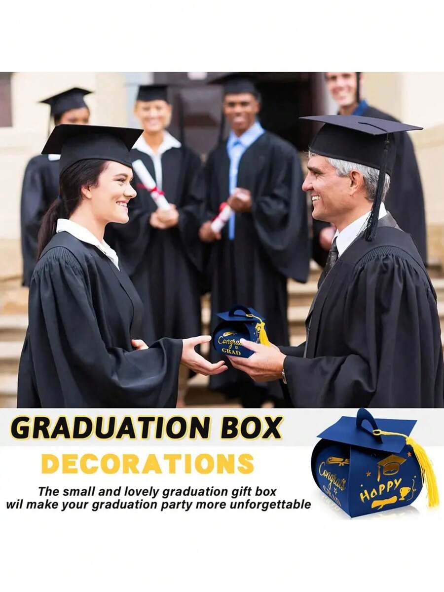 5pcs Blue Graduation Cap Gift Box With Tassel, Happy Gift Box, Surprise ...