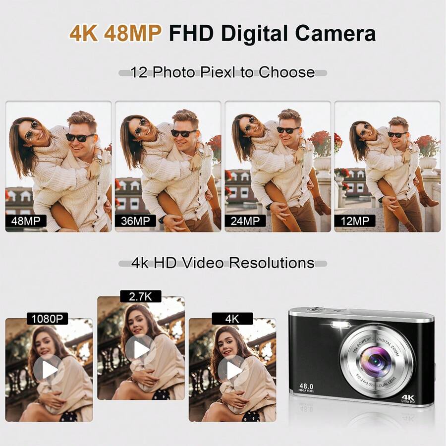 New 2024 Digital Camera FHD 4K 48MP Vlogging Camcorder With Auto Focus ...