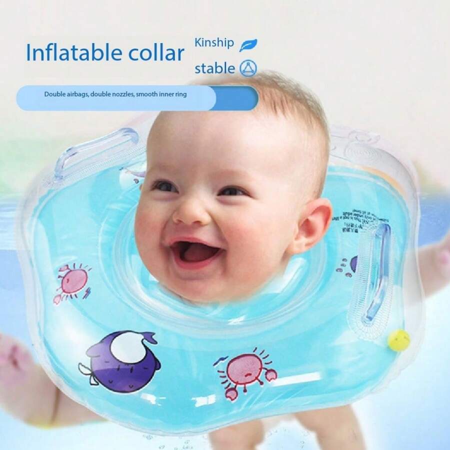 An Inflatable Blue-Green Baby Swimming Ring With Dual Handles, Dual ...