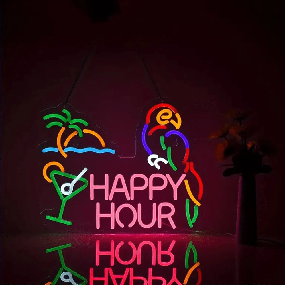 1pc HAPPY HOUR Neon Light With Dimmable Switch, Bar Wall Decor Lamp ...