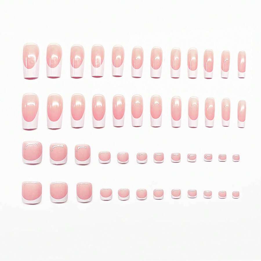 48pcs/Set Medium-Sized Square-Shaped White-Tipped French Style False ...