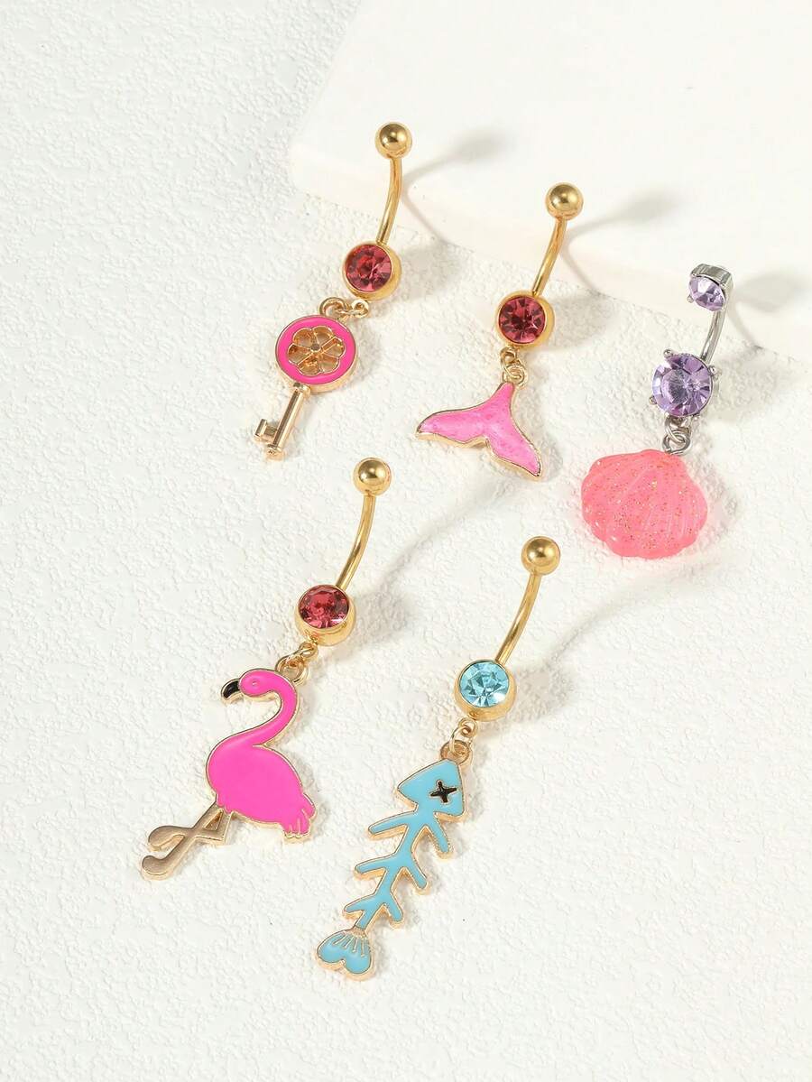 1pc Ocean Style Cartoon Navel Ring With Oil Droplets: Fish Tail, Shell ...