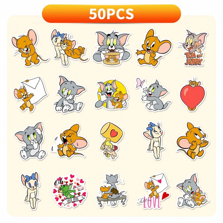 Tom and Jerry 50PCS Aesthetic Anime Stickers, Cute Cat Mouse Waterproof ...