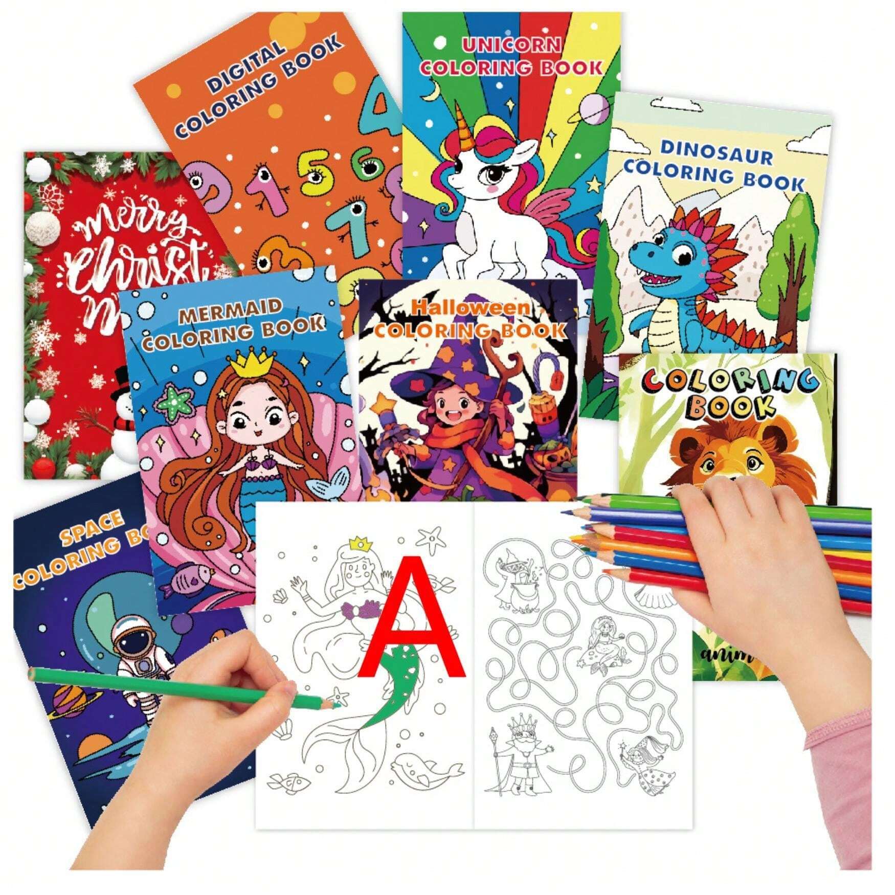 Set Of 8 Party Coloring Books, Featuring Cute Cartoon Characters And ...