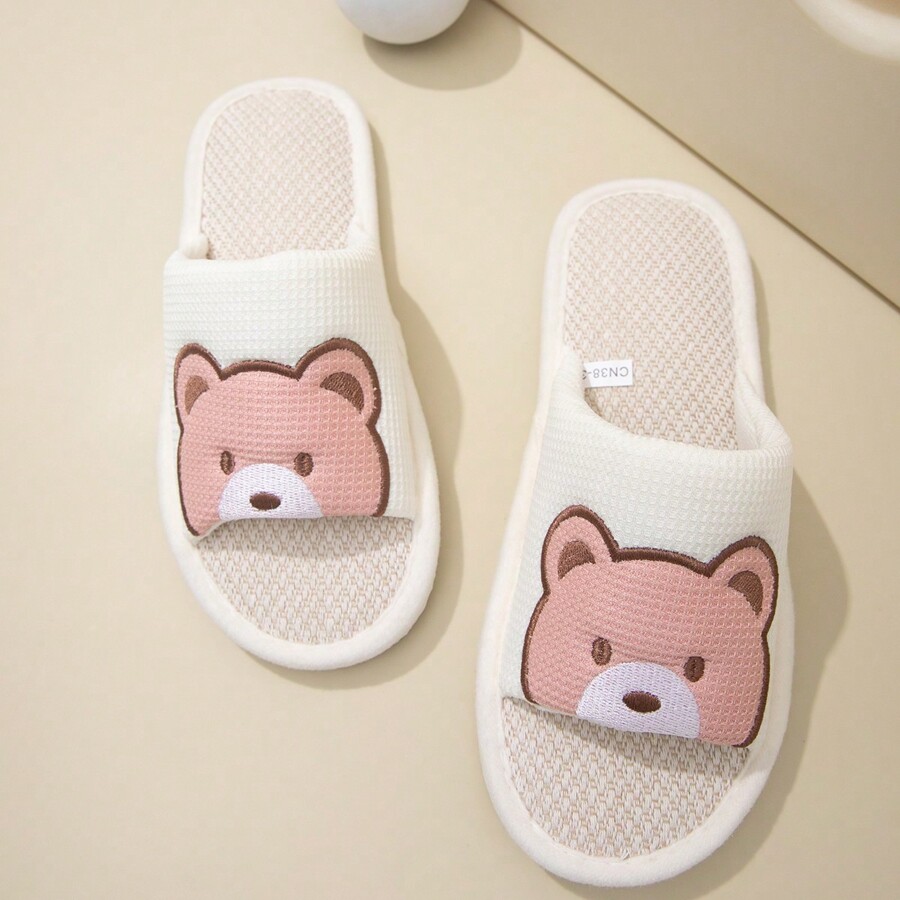 Cute Cartoon Linen Summer Slippers Open Toe House Slippers With Ugly ...