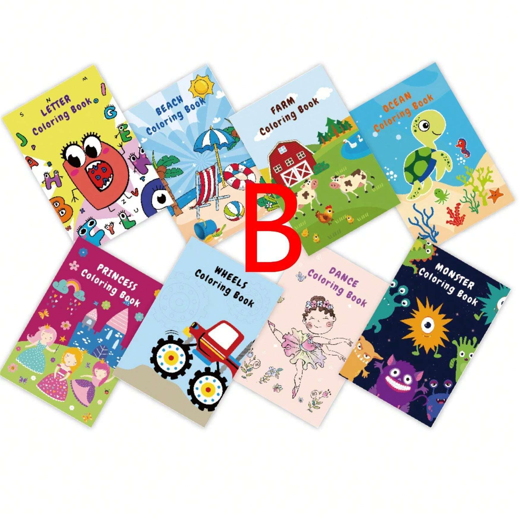 Set Of 8 Party Coloring Books, Featuring Cute Cartoon Characters And ...
