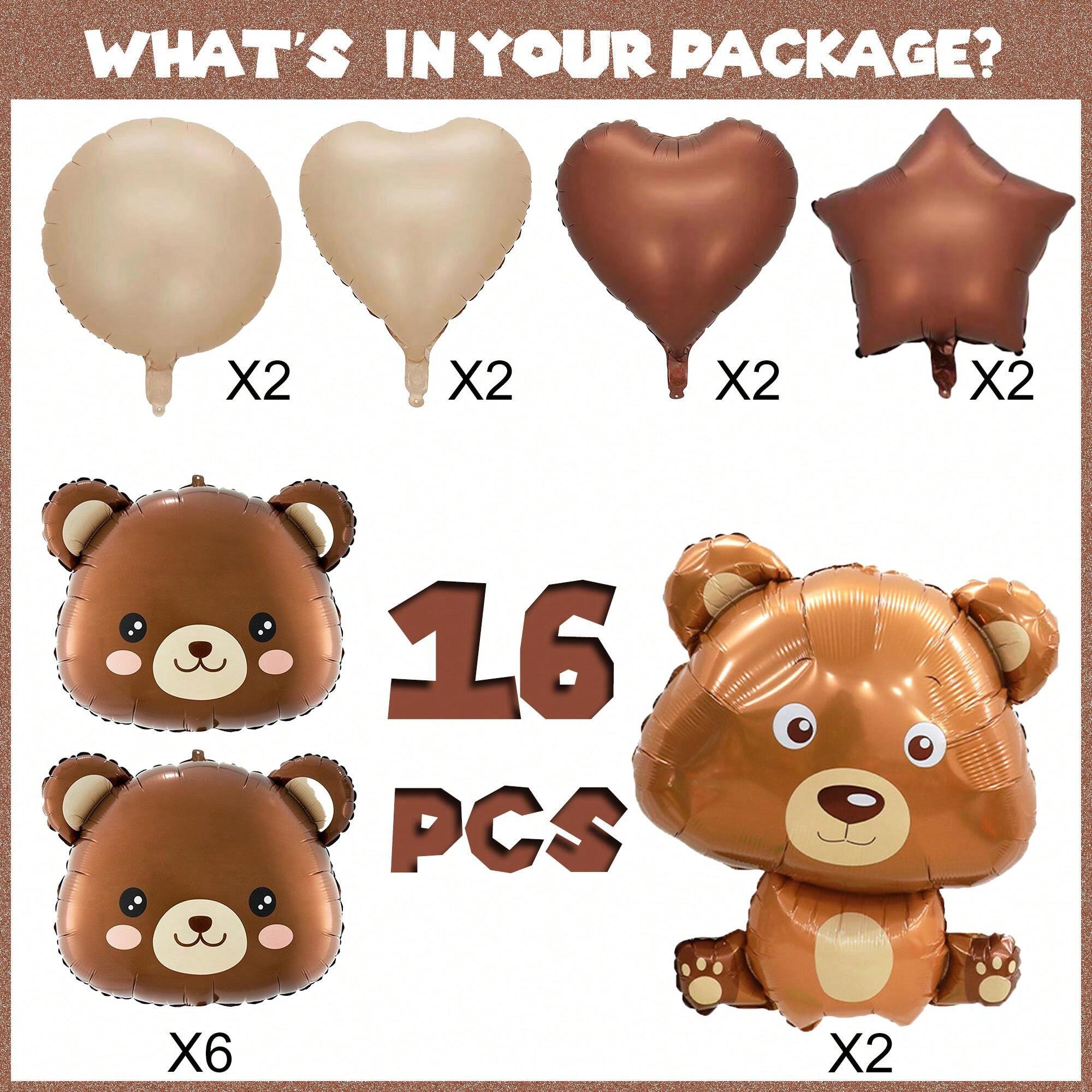 Full Of Warmth And Endless Fun! 16 Pcs Brown Bear Foil Balloon Set ...