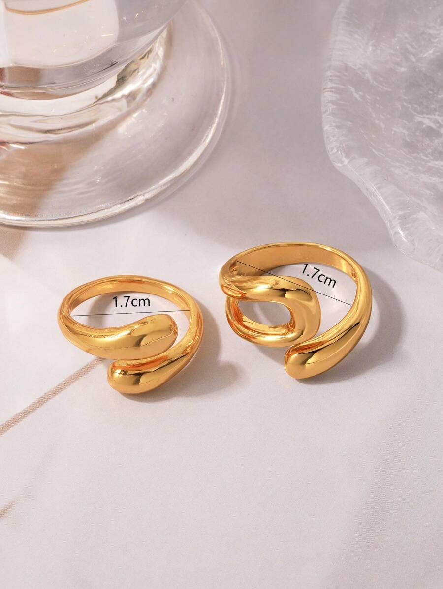 Conjunto de 2 anillos abiertos de acero inoxidable en forma de lágrima ajustables y ...