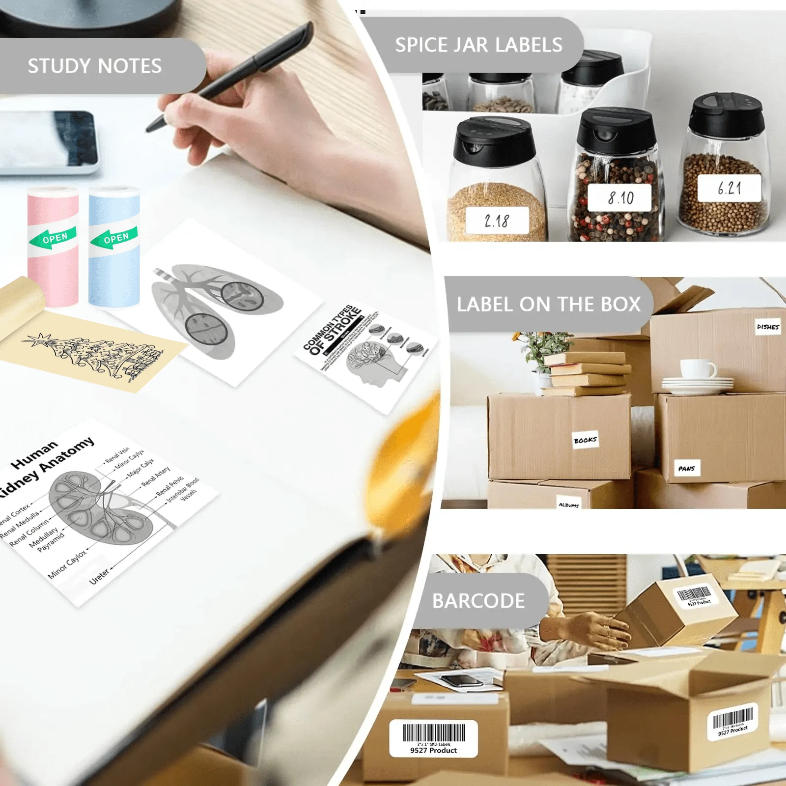 12 Rolls Mix Color Mini Printer Paper Thermal Label Sticker Colorful ...