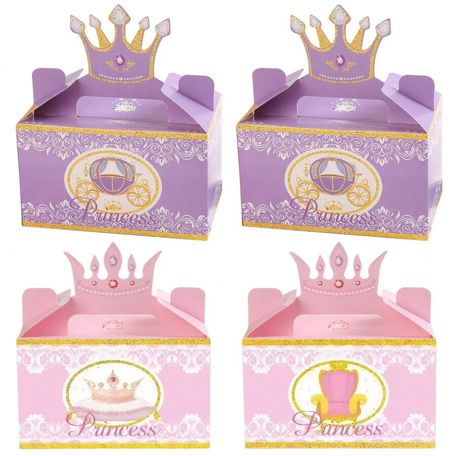 12 Pack Little Princess Crown Treat Box Princess Theme Party Gift Box ...