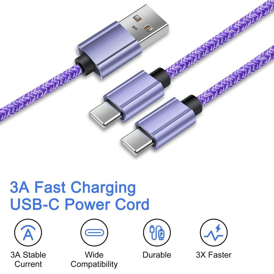 2pcs/6ft Cord, 3A USB Type C Fast Charging Cable Compatible With Samsung Galaxy A15 A14 5G A13 ...