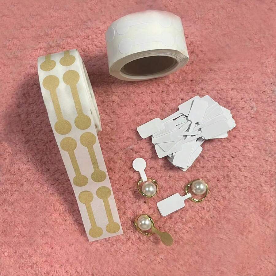 500pcs/Roll New Brown & White Price Tag Stickers Jewelry Round Barbell ...