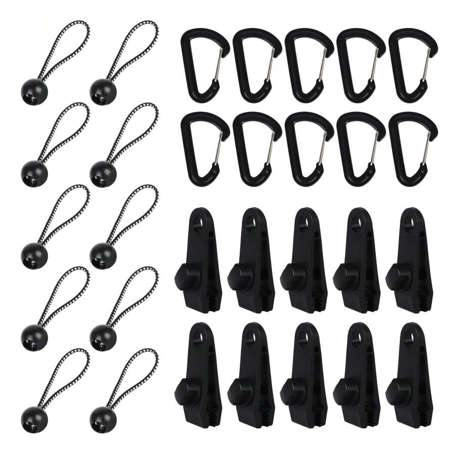 30Pcs Tarp Clips Set, 10 Heavy Duty Tarp Clips With 10 Ball Bungee ...