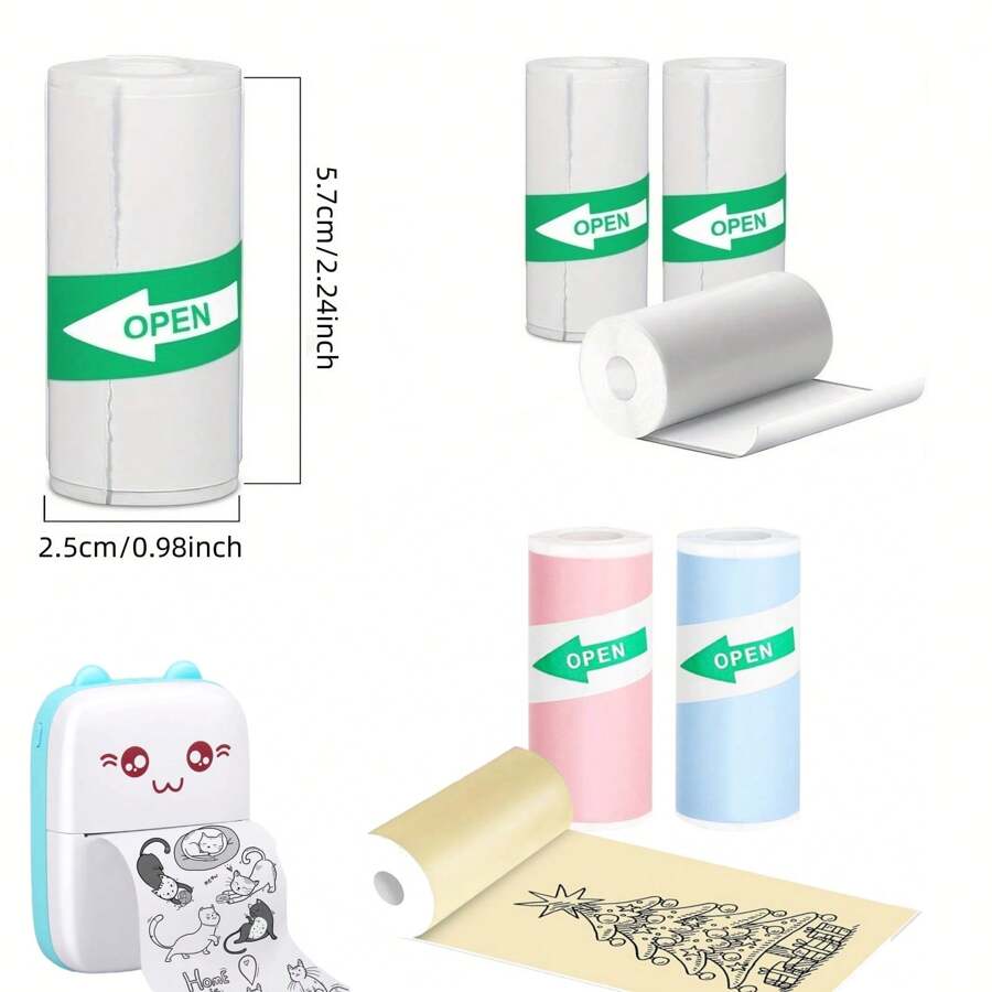 6 Rolls Colorful Mini Printer Paper Thermal Label Sticker Colorful ...