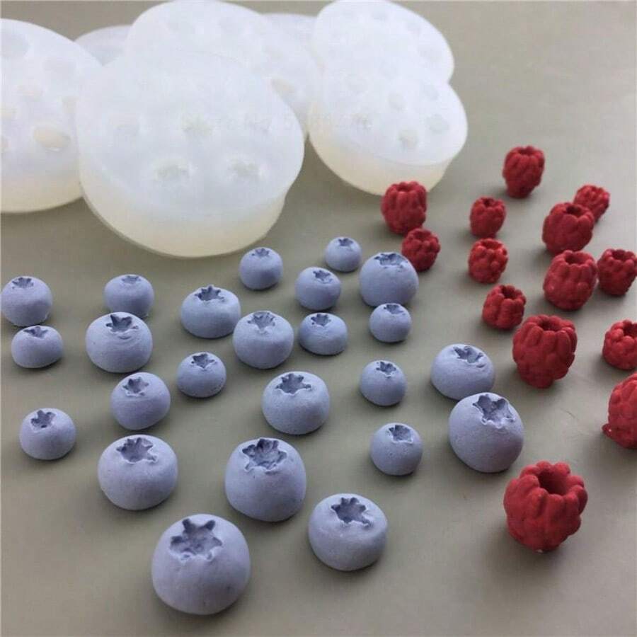 3D Blueberry Raspberry Candle Mold Simulation Fruit Fondant Silicone ...