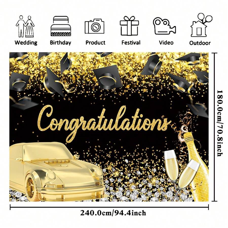 Congratulations Graduate Photography Backdrop, Vinyl Gold Glitter Small ...