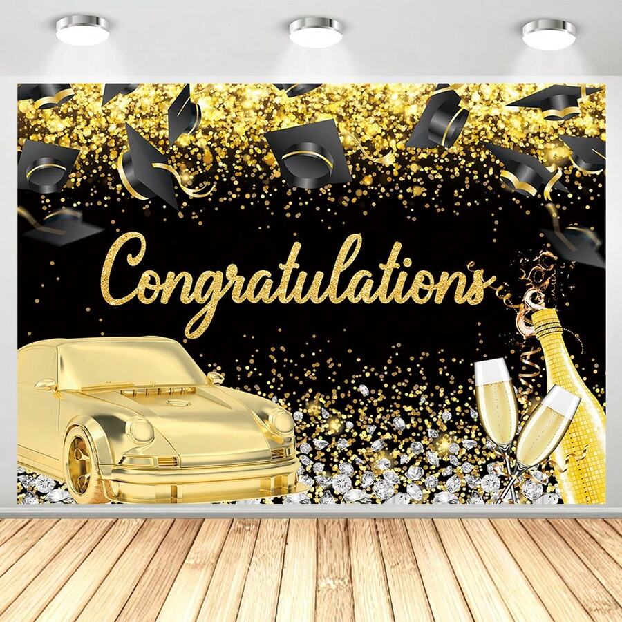 Congratulations Graduate Photography Backdrop, Vinyl Gold Glitter Small ...