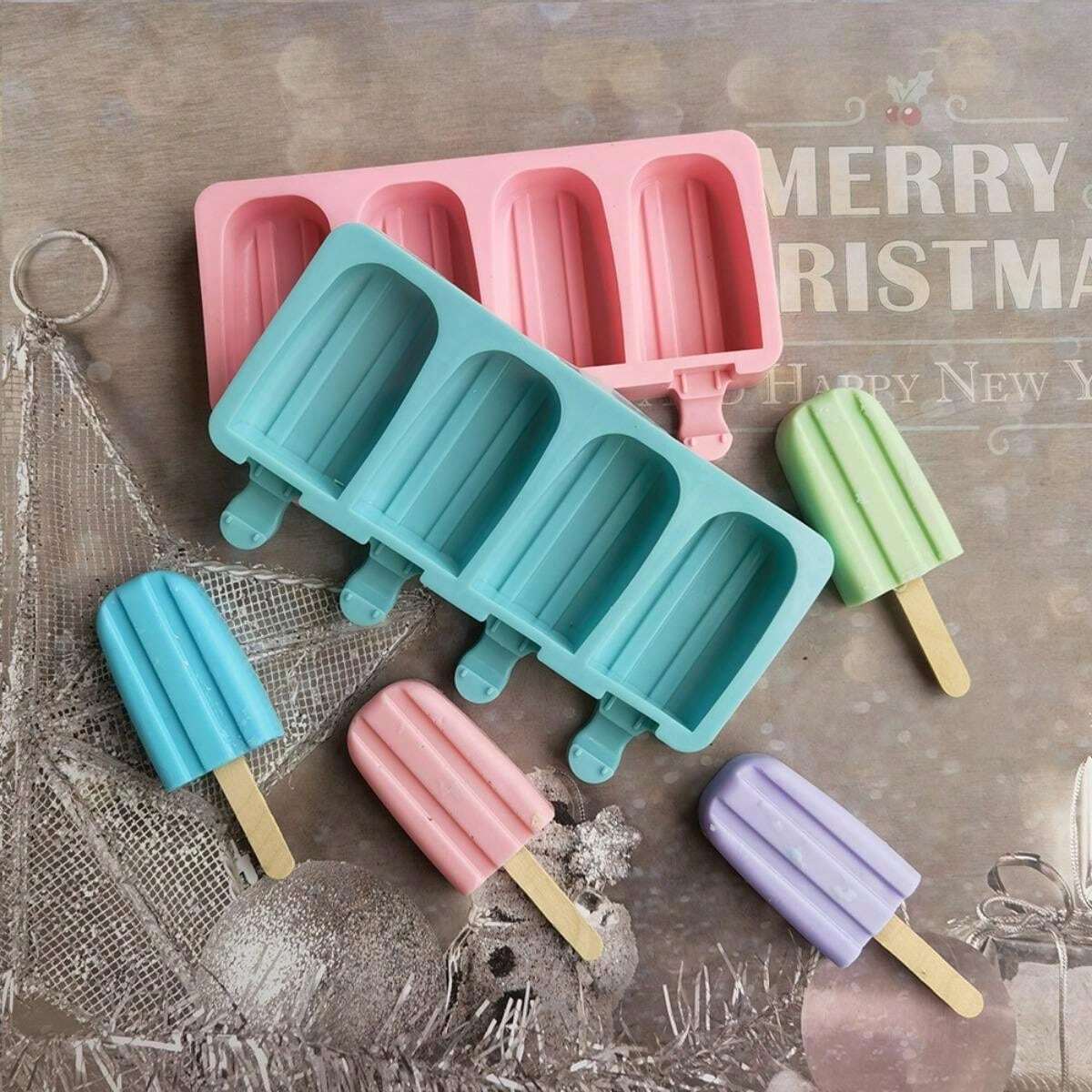 1pc 4-Cavity Double Groove Popsicle Silicone Mold For Cakes, Candies ...