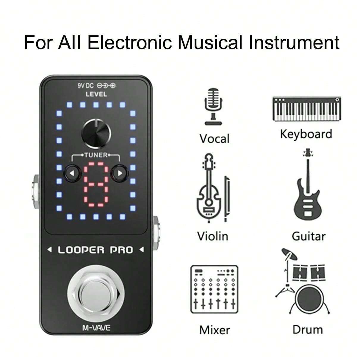 Pedal de efecto de guitarra M-VAVE Looper 9 Loops 40 minutos de tiempo de grabación Estación de ...