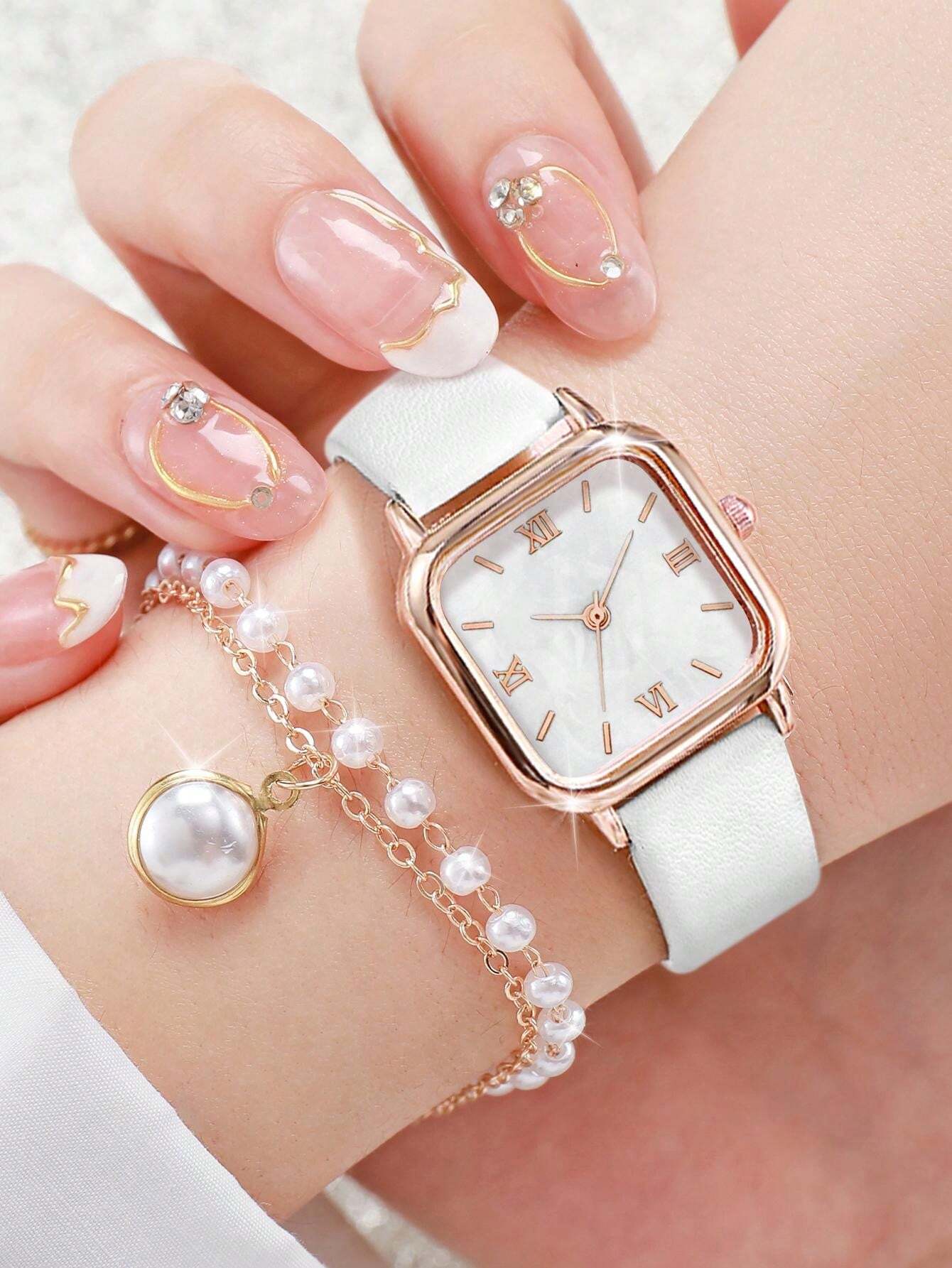 Femmes Sangle Mode Simple Cadran Carré Échelle Romaine Montre en Quartz ...