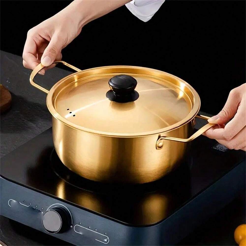 Korean Style Golden Ramen Pot, Commercial Dual Ear Covered Stainless ...