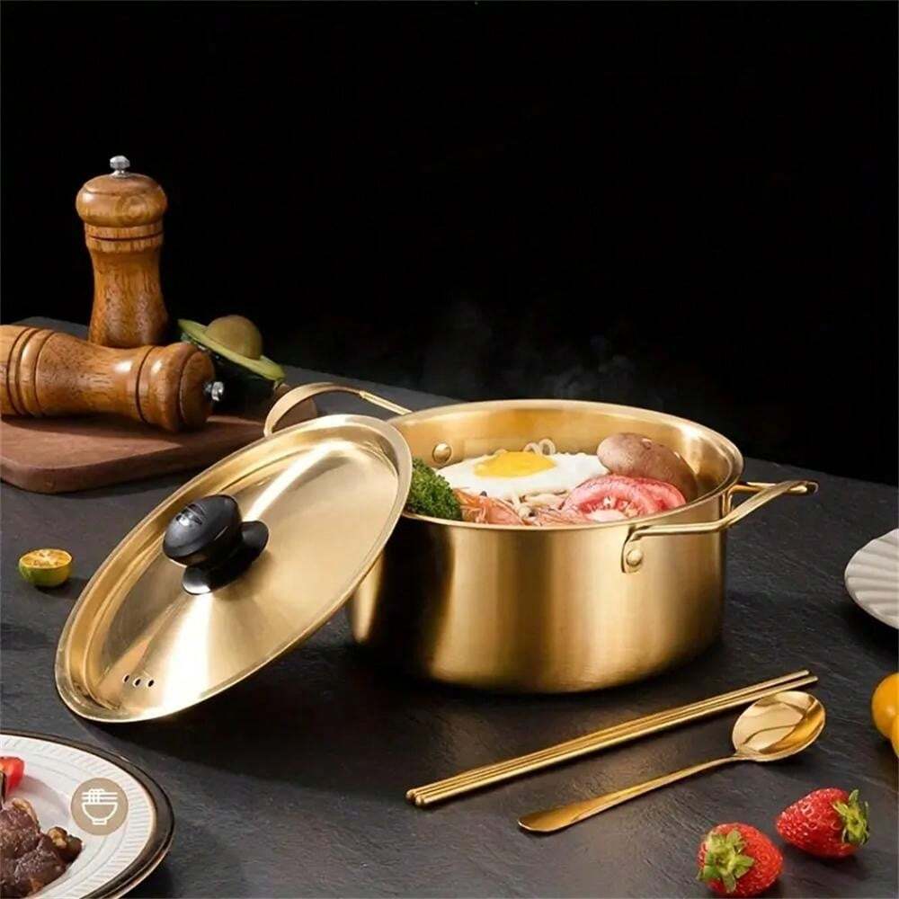 Korean-Style Golden Noodle Pot With Cover And Double Handles ...