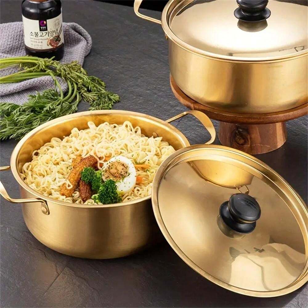 Korean Style Golden Ramen Pot, Commercial Dual Ear Covered Stainless ...