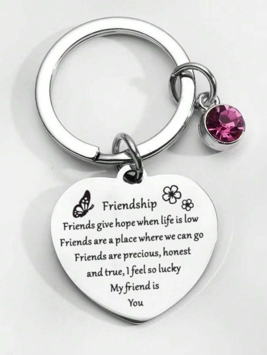 1pc Women Friendship Heart-Shaped Keychain With Purple Crystal ...