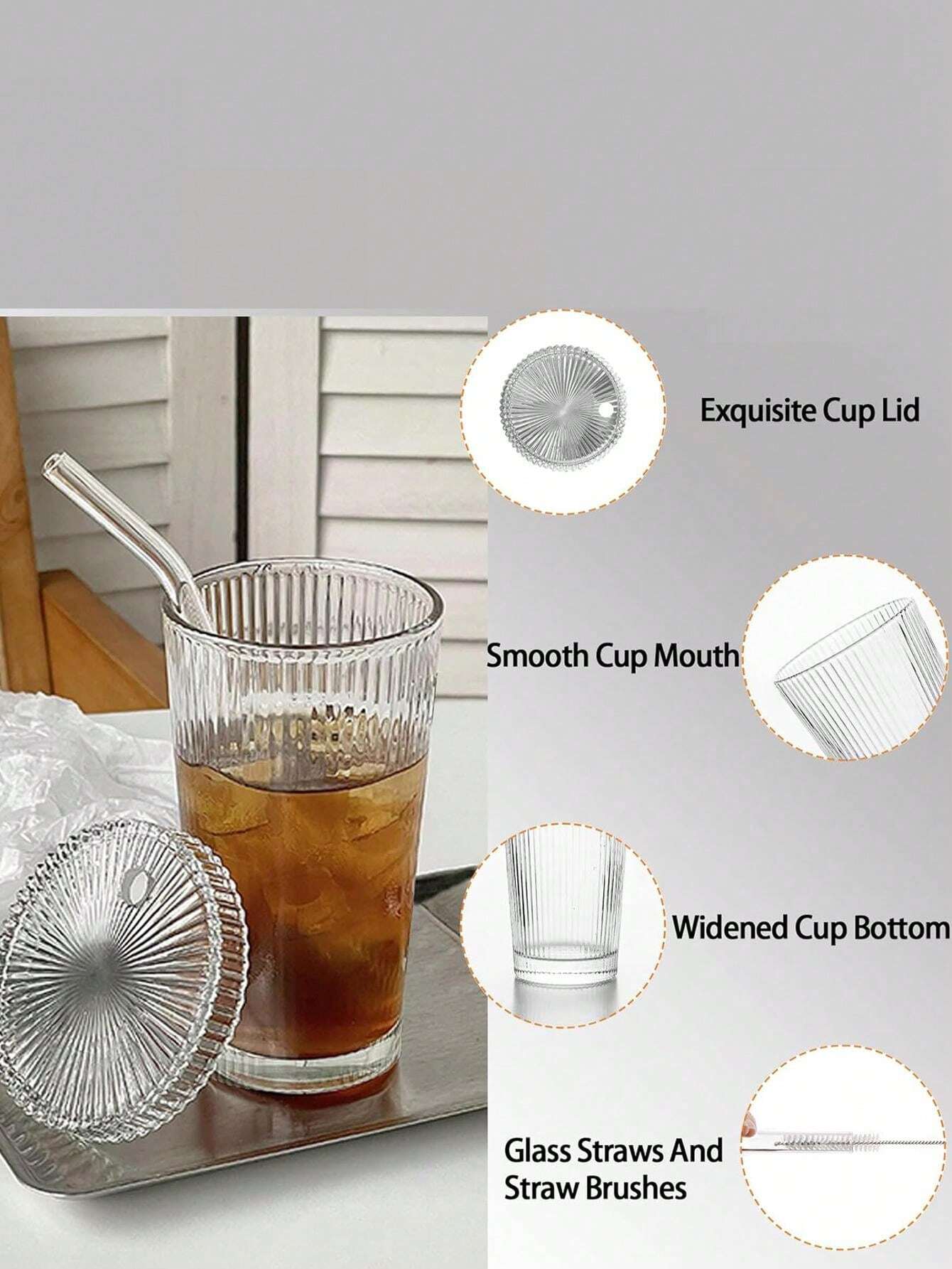 1pc (12.5oz) Glass Straw Cup Espresso Cup Smoothie Cup With Straw Lid ...